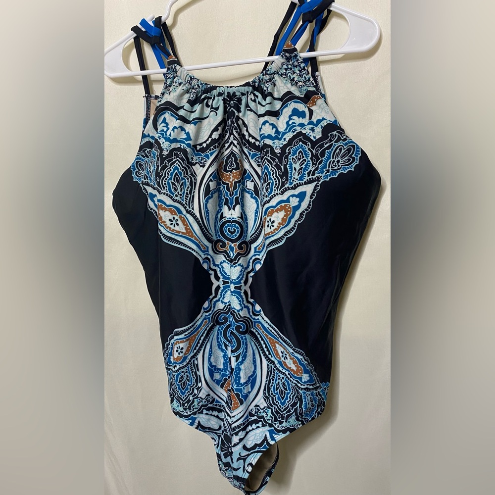 Swim By Cacique One Piece High Neck Boho Swimsuit - Gem